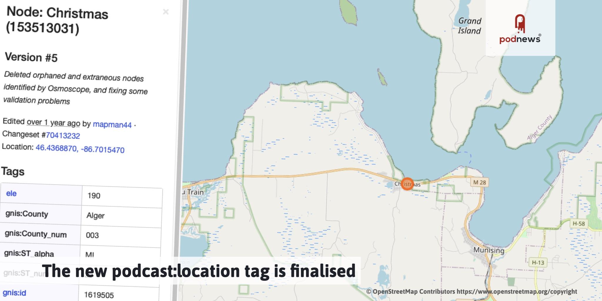 The podcast:location tag is finalised